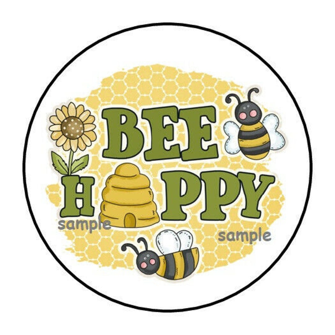 30 Be Bee Happy Envelope Seals Labels Stickers 1.5" Round Bumble Bees ...