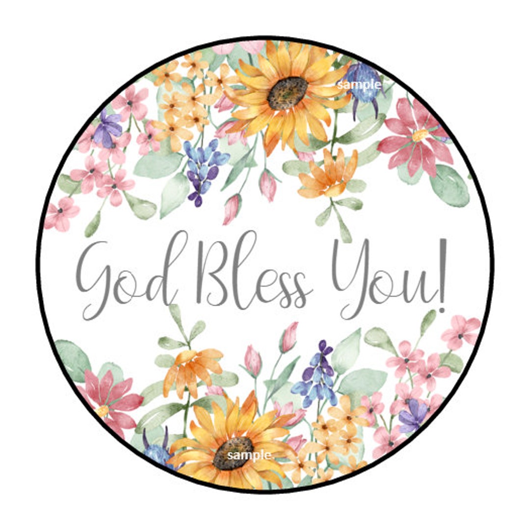 30 Floral God Bless You Stickers, Envelope Seals, Labels, Tags, Stamps, 1.5", Round, Religious ...
