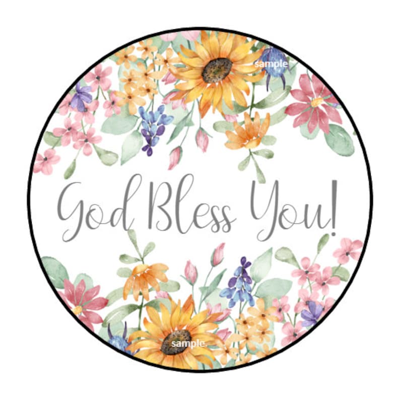 30 Floral God Bless You Stickers, Envelope Seals, Labels, Tags, Stamps ...