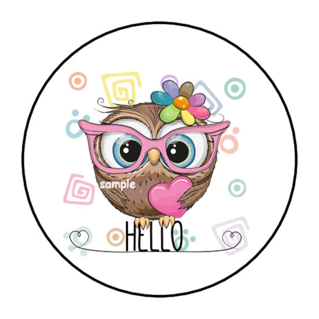 30 Cute Owl Hello Stickers, Envelope Seals, Tags, Favors, Labels ...