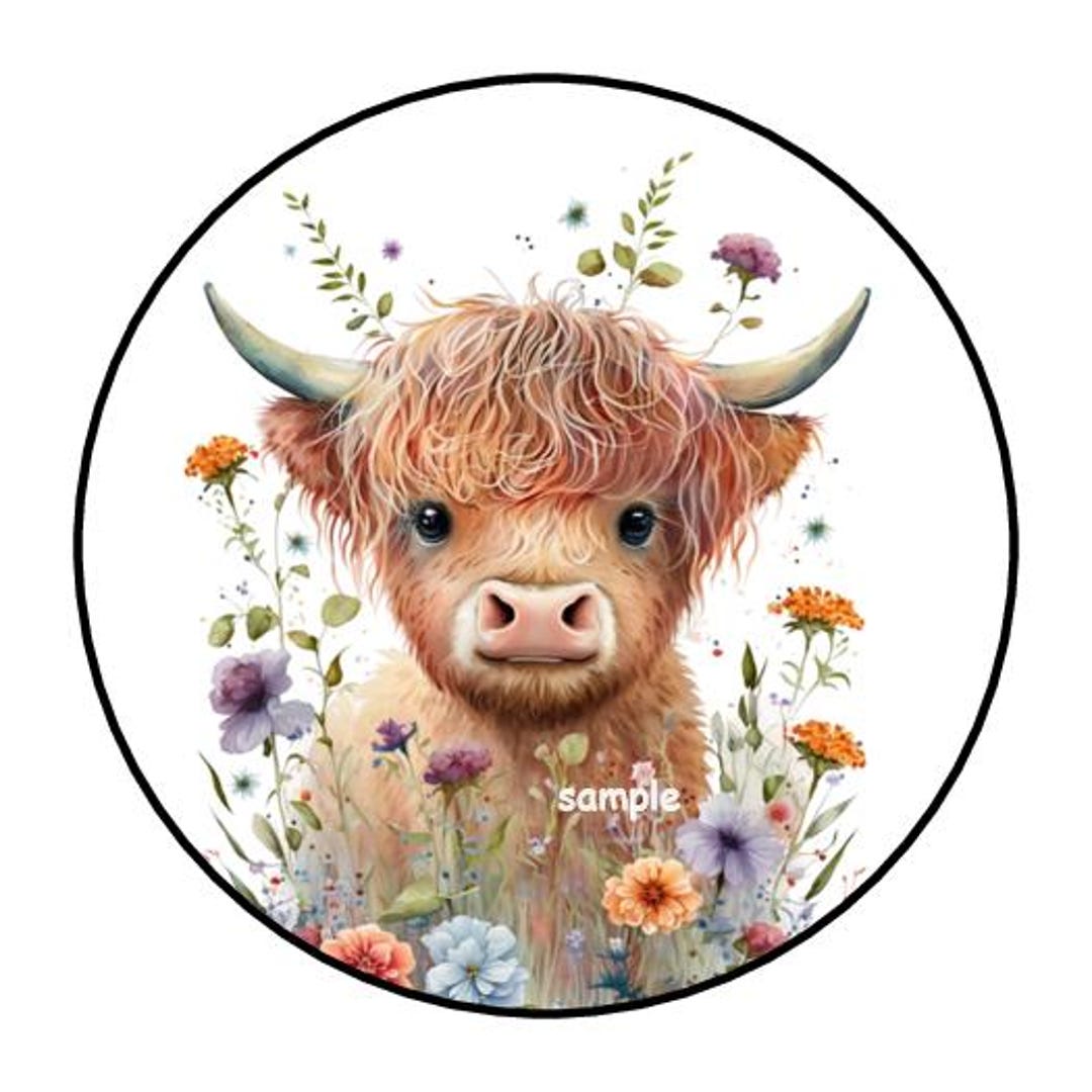30 Baby Highland Cow Stickers, Envelope Seals, Labels, Tags, Stamps, 1. ...