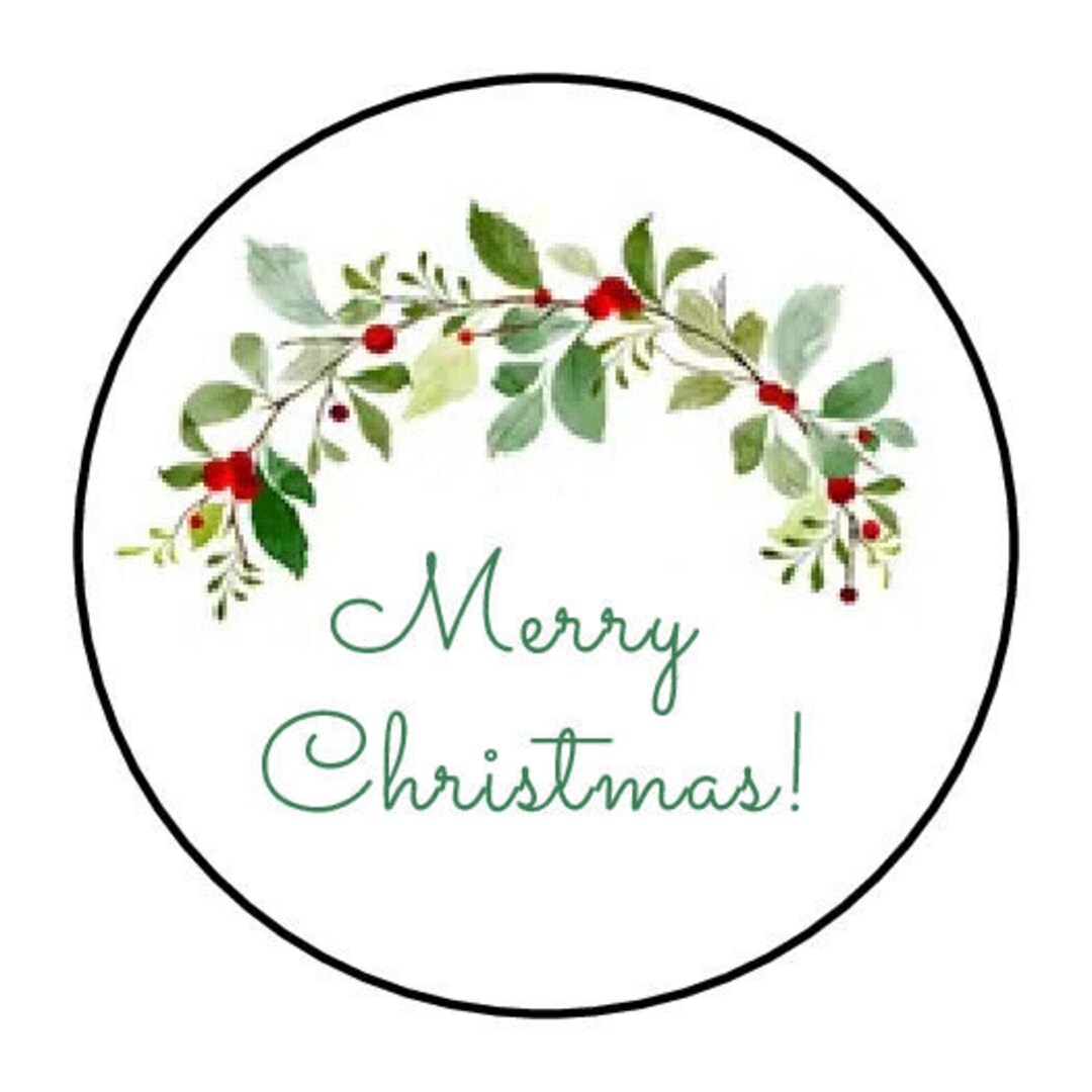 30 Merry Christmas Envelope Seals Labels Stickers 1.5" Round Holly - Etsy