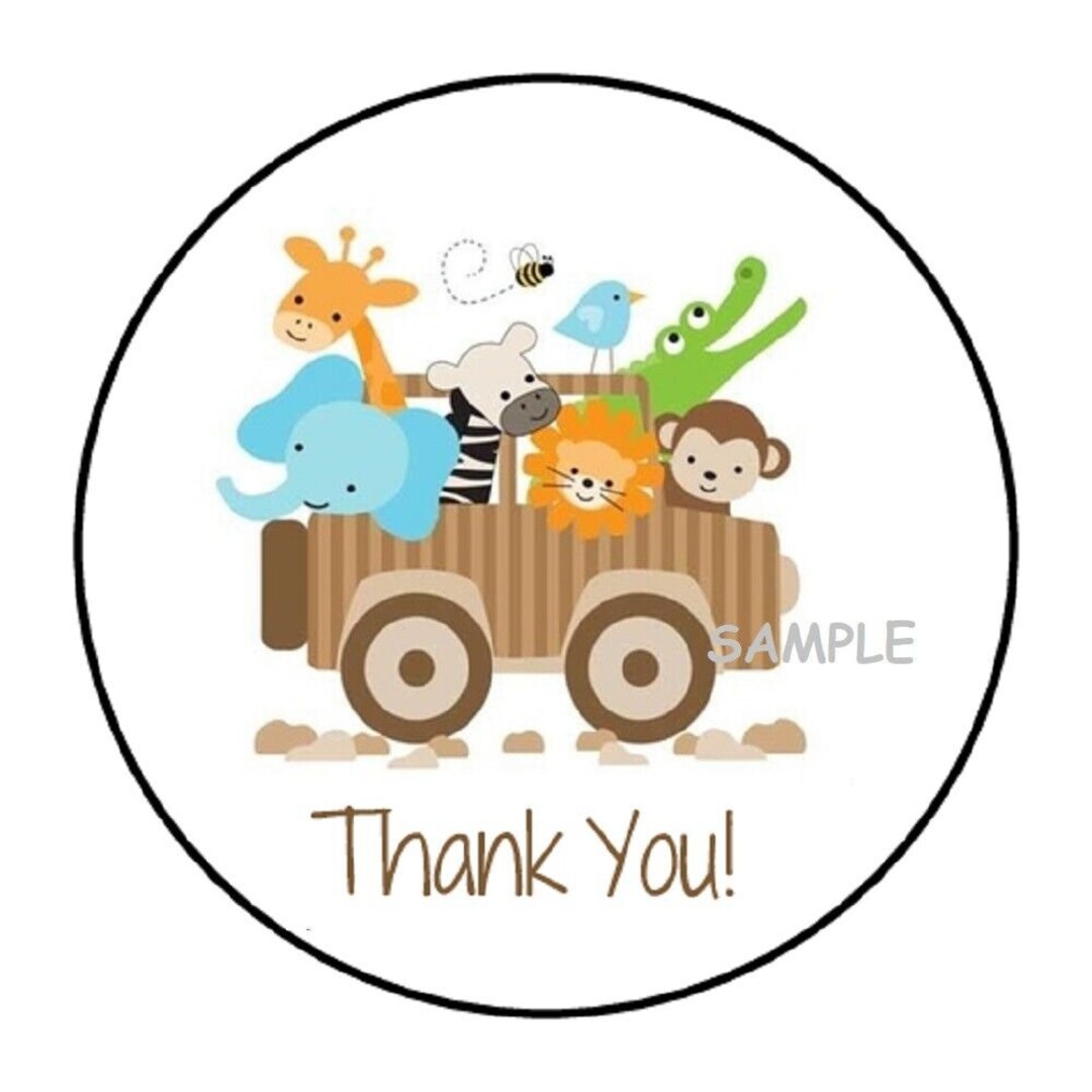 30 Thank You Zoo Jungle Safari Envelope Seals Labels Stickers 1.5 ...