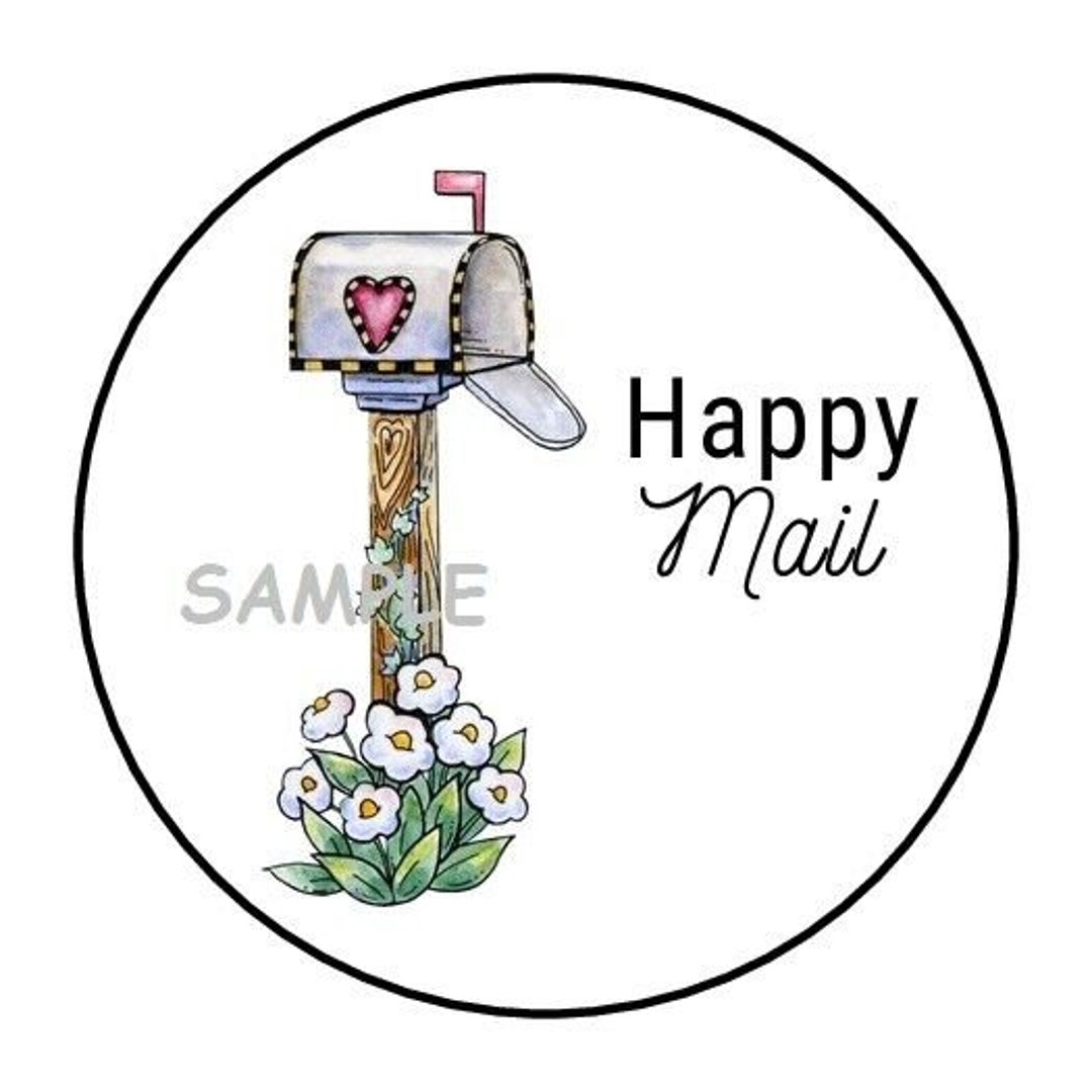 30 Happy Mail Envelope Seals Labels Stickers 1.5" Round Love Gifts ...