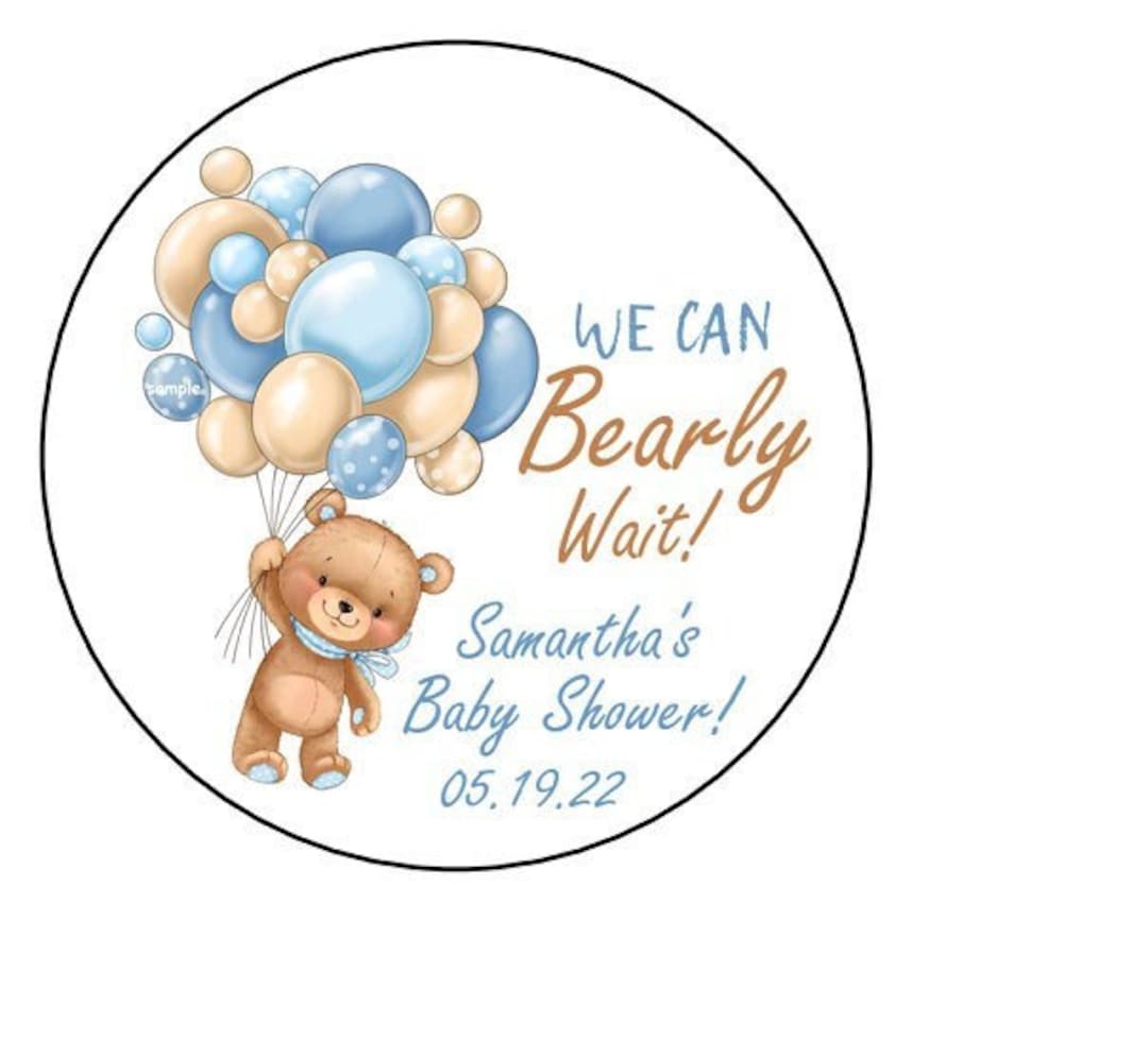 We Can Bearly Wait Baby Shower Stickers, Gift Tags, Blue, Balloons, 2.5 ...