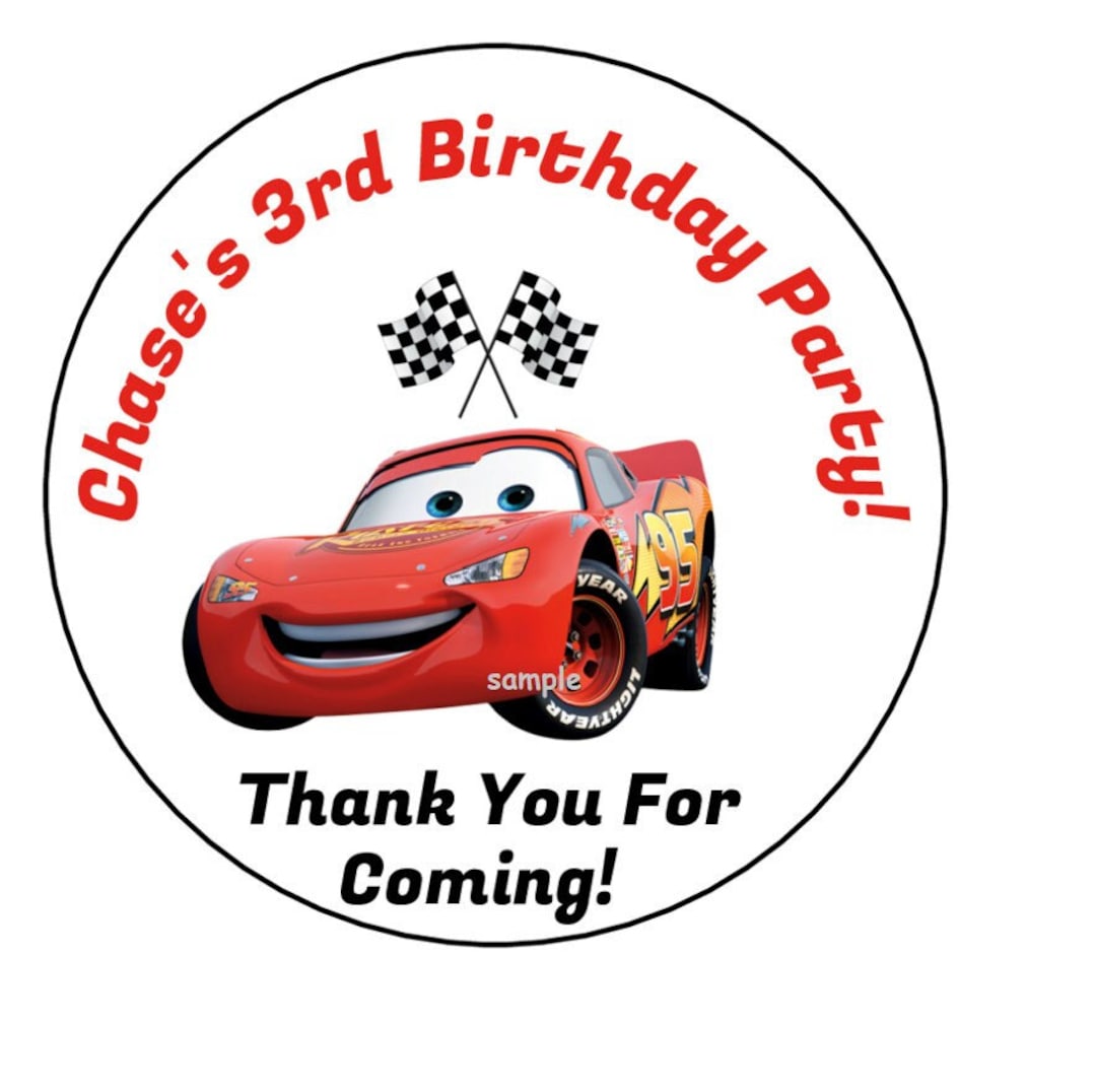 12 Cars Personalized Birthday Party Stickers, Labels, Favor Stickers ...