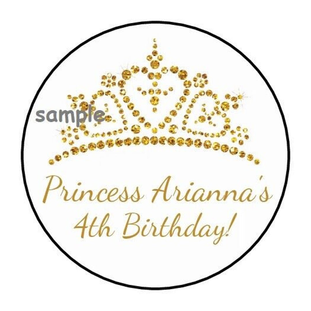 Princess Birthday Party Stickers Favors Labels Tags Stamps 1.5" Gold ...