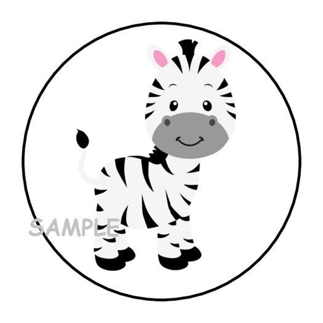 30 Cute Baby Zebra Envelope Seals Labels Stickers 1.5" Round Zoo Party ...