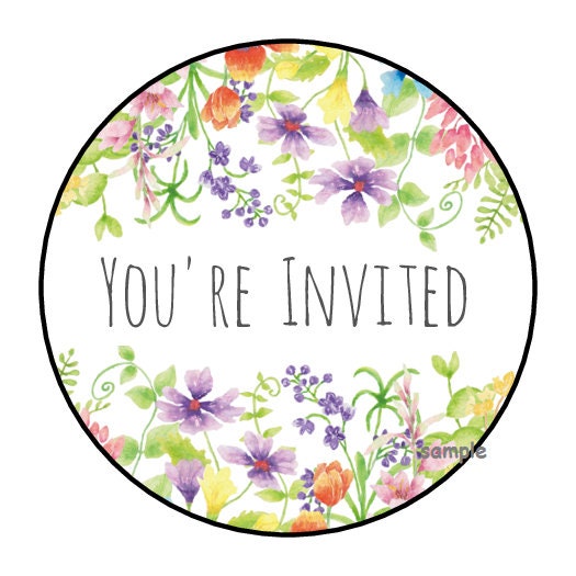 30 Floral You're Invited Stickers, Labels, Tags, Envelope Seals, Stamps, 1.5, Round, Flowers ...