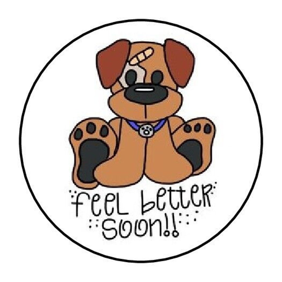 30 Feel Better Soon Envelope Seals Labels Stickers 1.5" Round Puppy Get ...