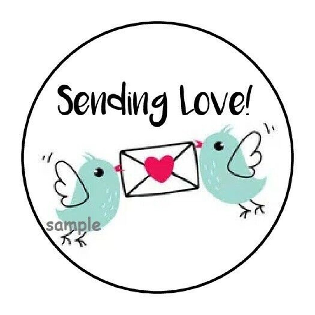 30 Sending Love Envelope Seals Labels Stickers 1.5" Round Birds Heart ...