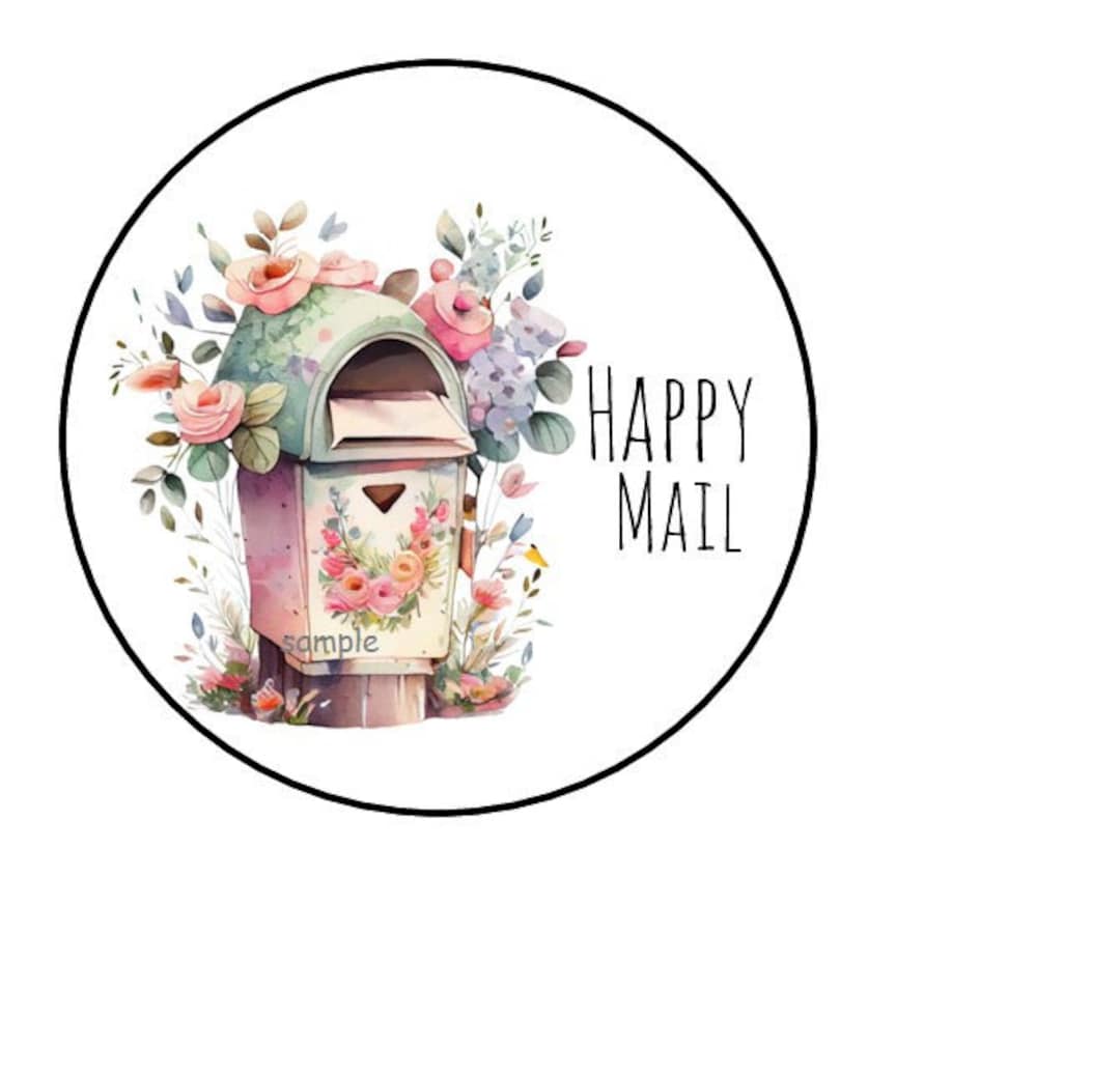 30 Happy Mail Stickers Floral Mailbox Labels Tags Envelope Seals 1.5 ...
