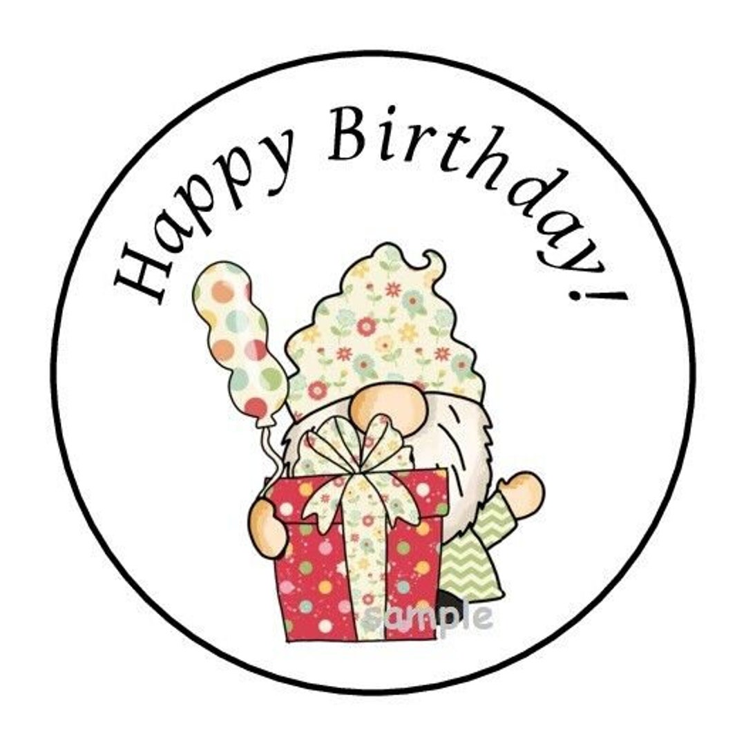 30 Gnome Happy Birthday Envelope Seals Labels Stickers 1.5" Round ...