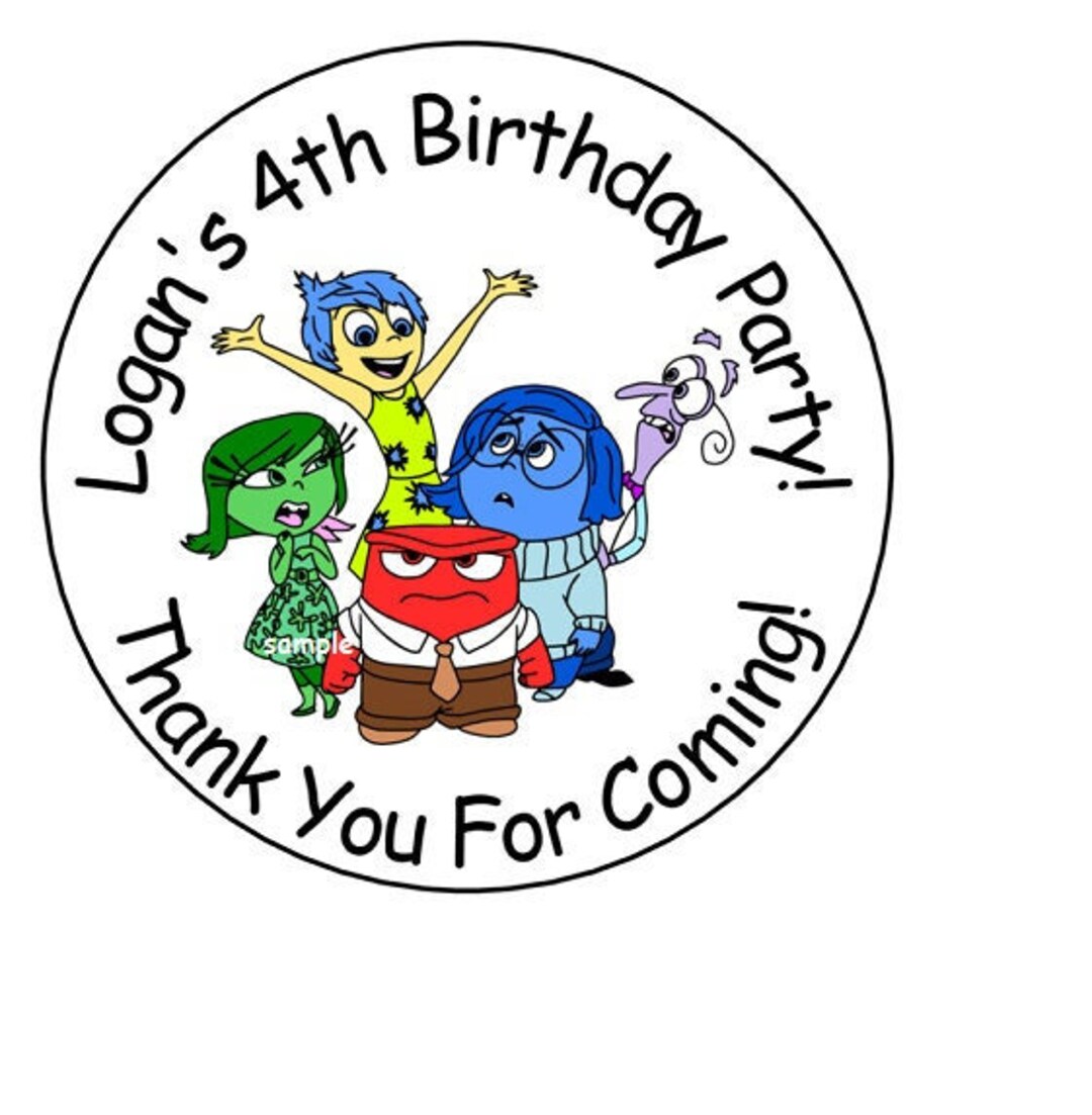 12 Personalized Inside Out Birthday Party Stickers, Labels, Tags, Favor ...