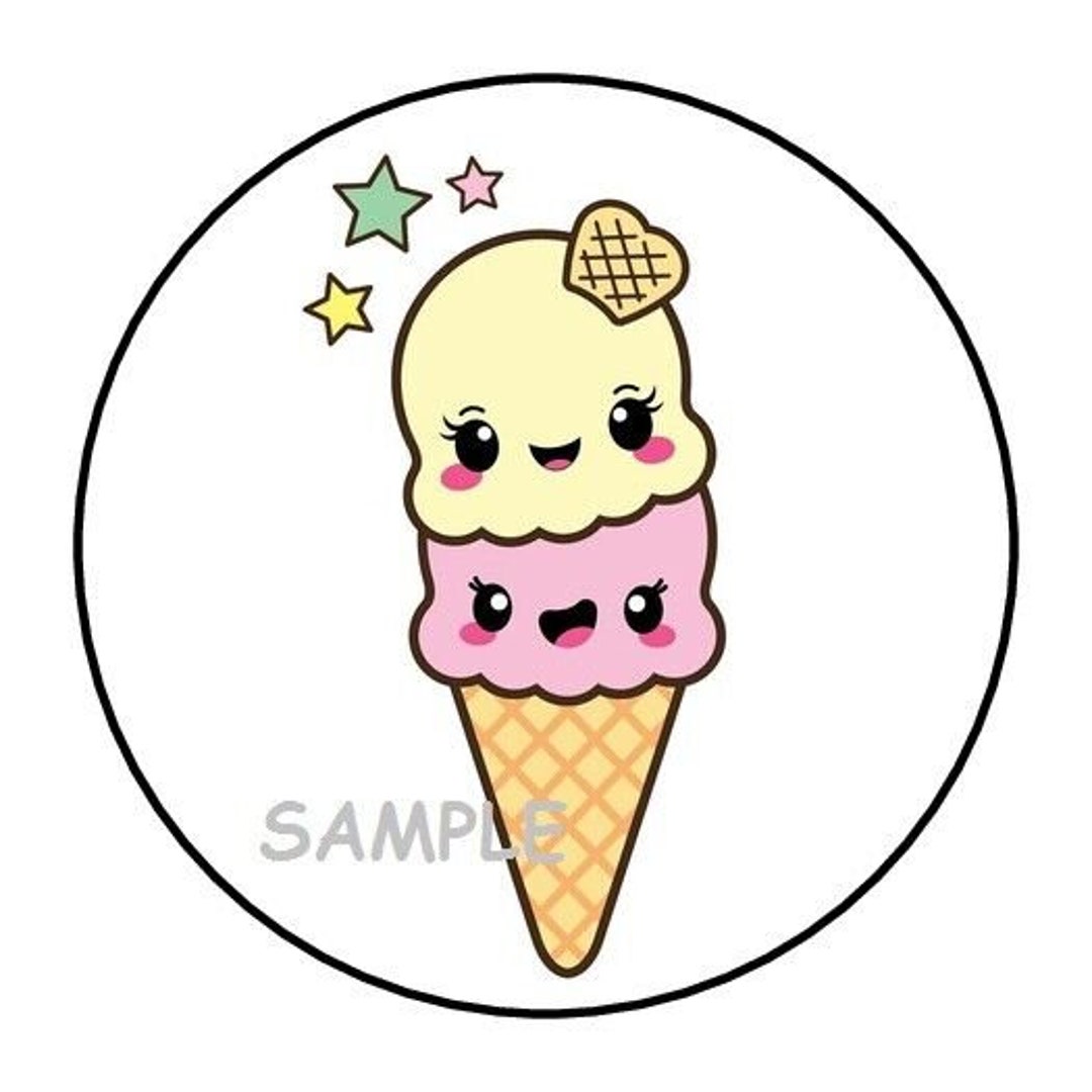 30 Cute Ice Cream Cone Envelope Seals Labels Stickers 1.5" Round Party ...