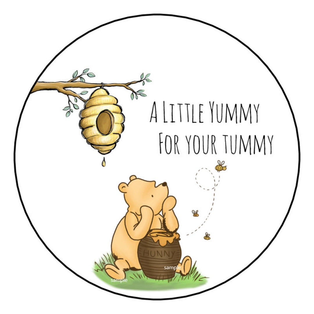 A Little Yummy for Your Tummy Winnie the Pooh Baby Shower Stickers ...