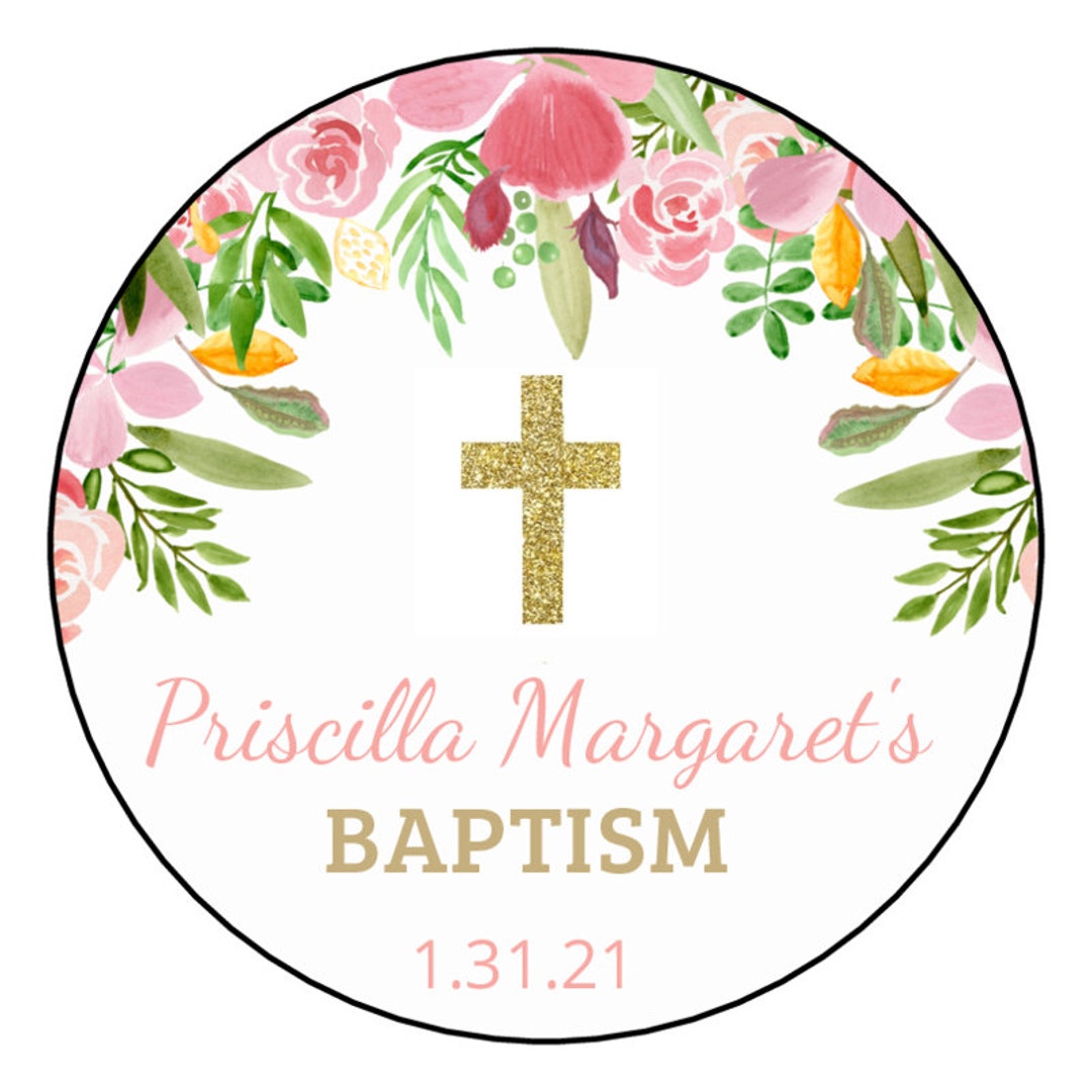 12 Floral Baptism Stickers, Labels, Favor Stickers, Christening ...