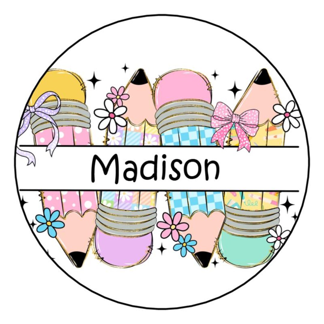 Personalized School Name Tags, Labels, Stickers, Floral Pencils, 2.5 ...