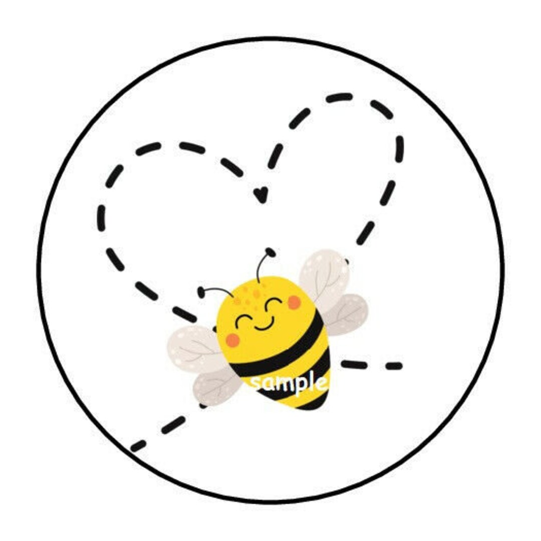 30 Bumble Bee With Heart Envelope Seals Labels Stickers 1.5" Round Love ...
