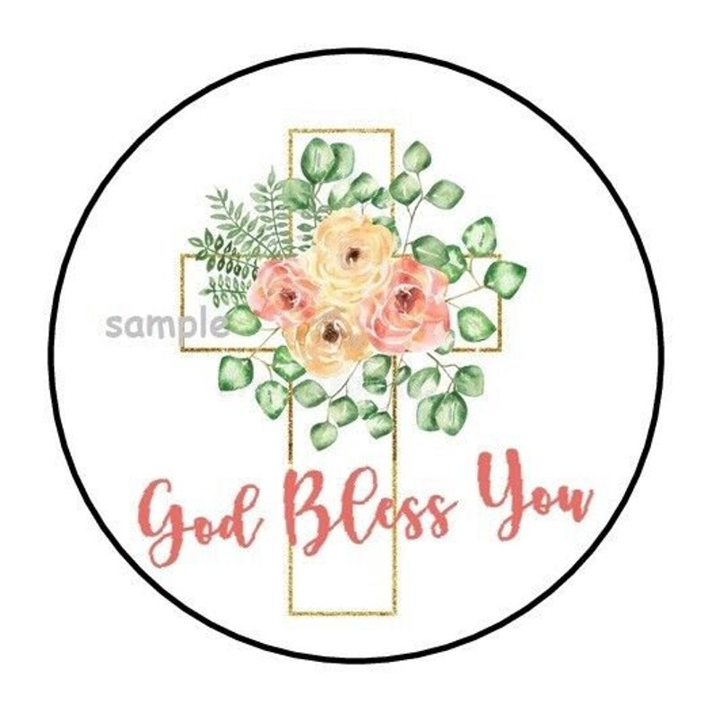 30 God Bless You Floral Cross Envelope Seals Labels Stickers 1.5" Round ...