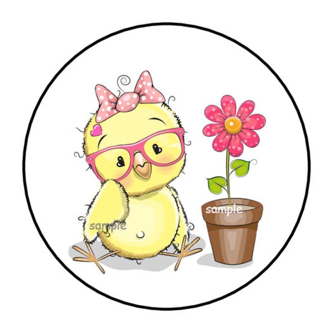30 Cute Baby Chick With Flower Stickers, Envelope Seals, Labels, Tags, Stamps, Flowers, 1.5 ...
