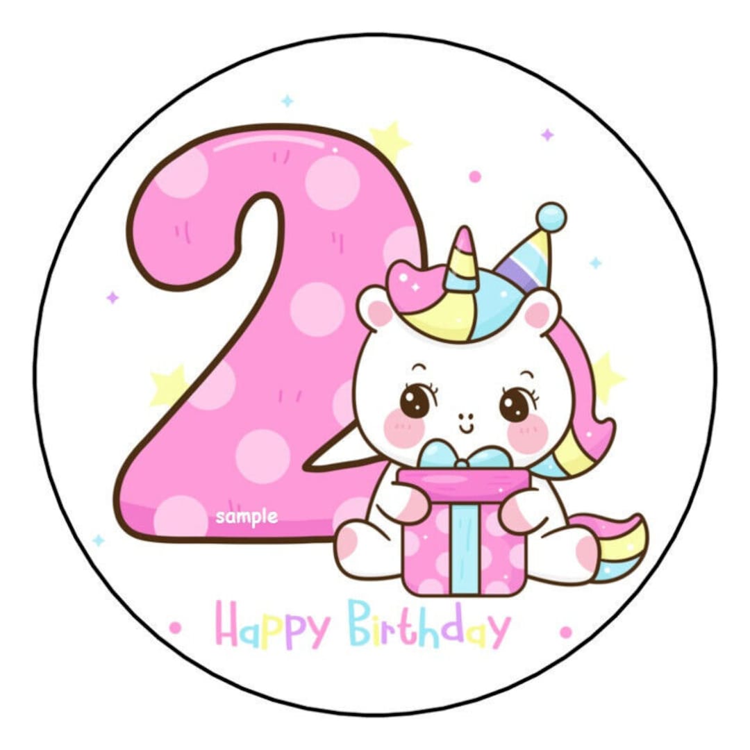 12 Unicorn 2nd Birthday Stickers, Labels, Tags 2.5 Second, Party Favors ...