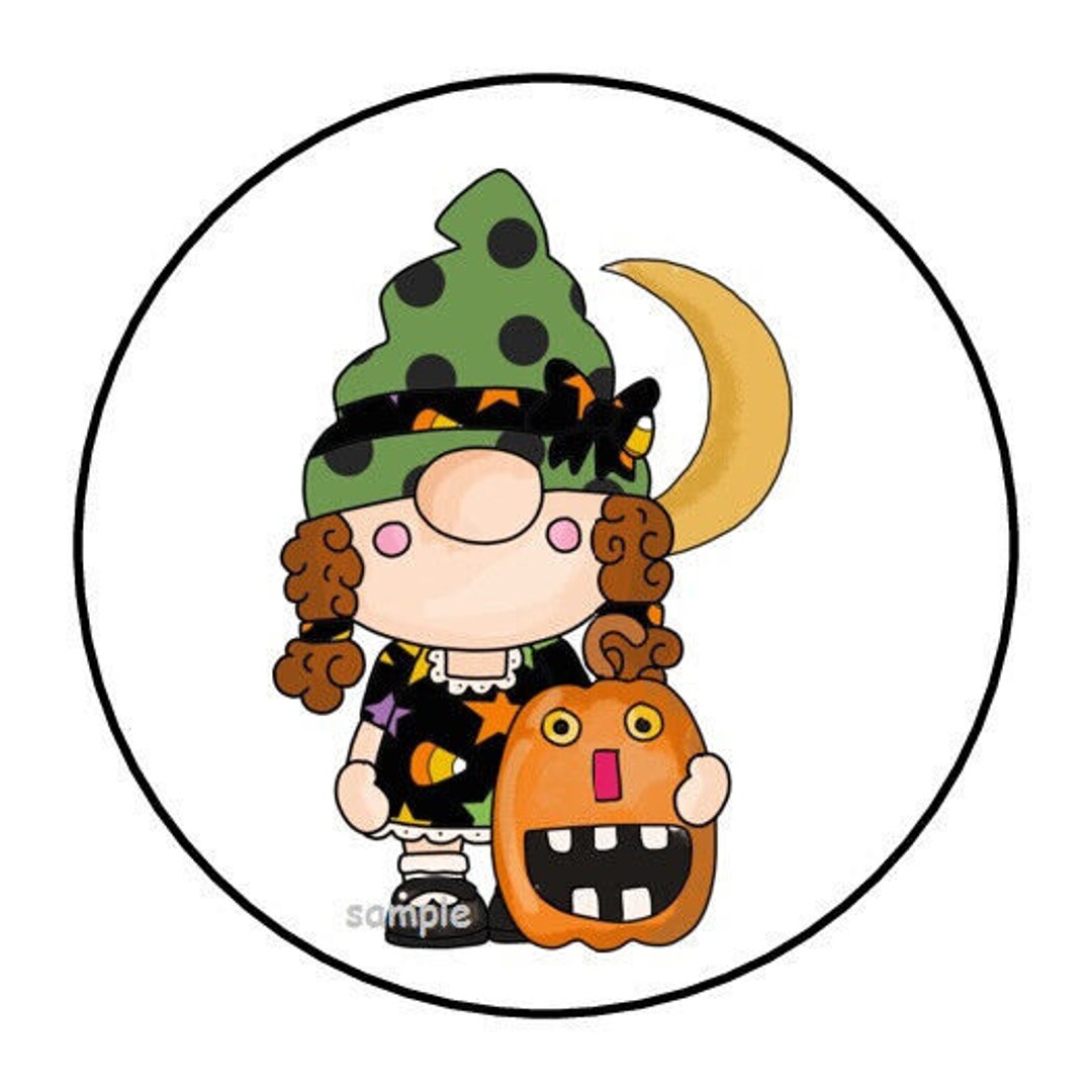 30 Cute Gnome Halloween Envelope Seals Labels Stickers 1.5" Round Jack ...