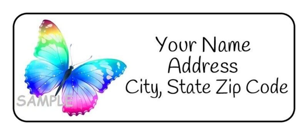 30 Butterfly Address Labels Stickers Tags Favor Gift Rainbow ...