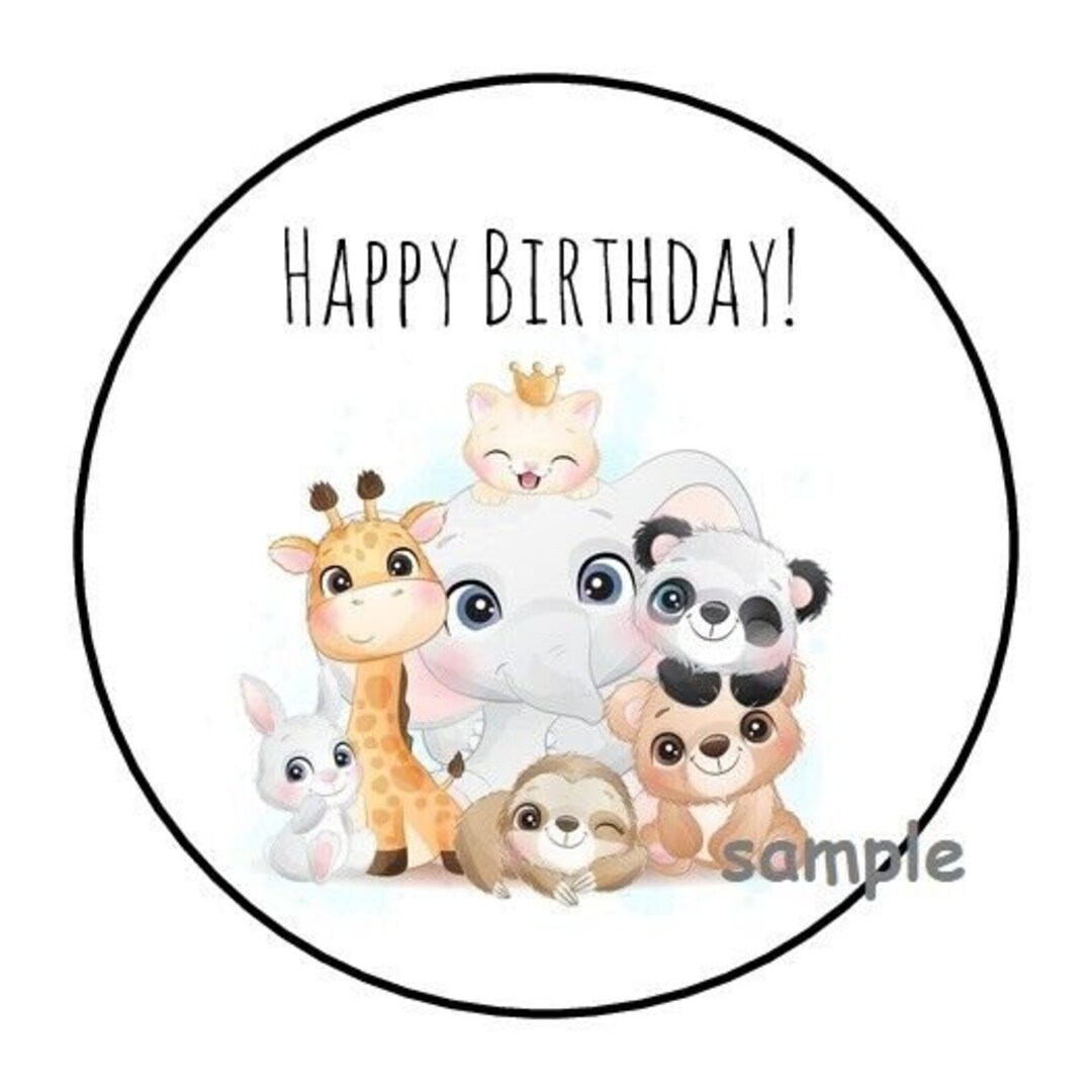 30 Cute Happy Birthday Baby Animals Envelope Seals Labels Stickers 1.5 ...