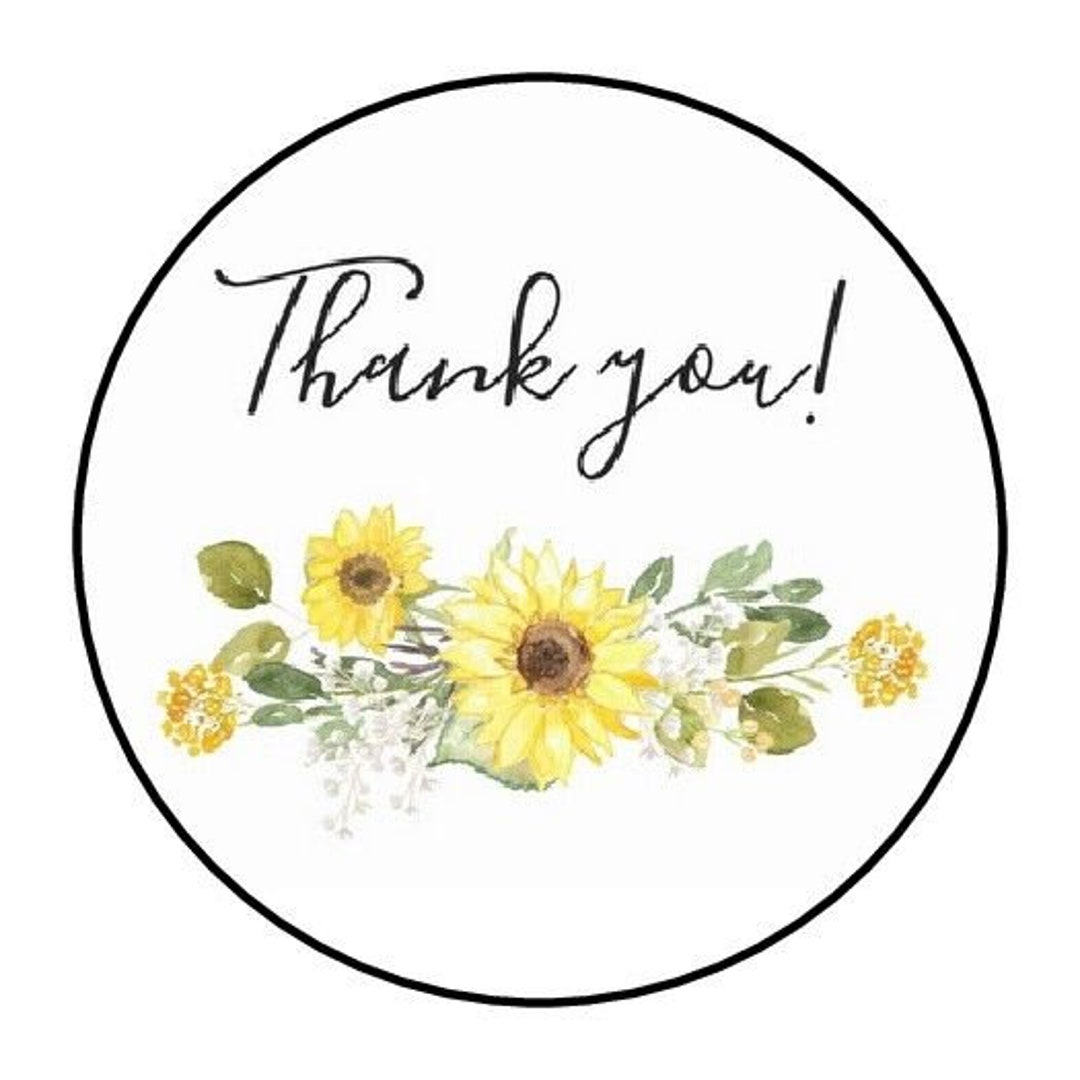 30 Thank You Sunflowers Envelope Seals Labels Stickers 1.5" Round Gifts ...