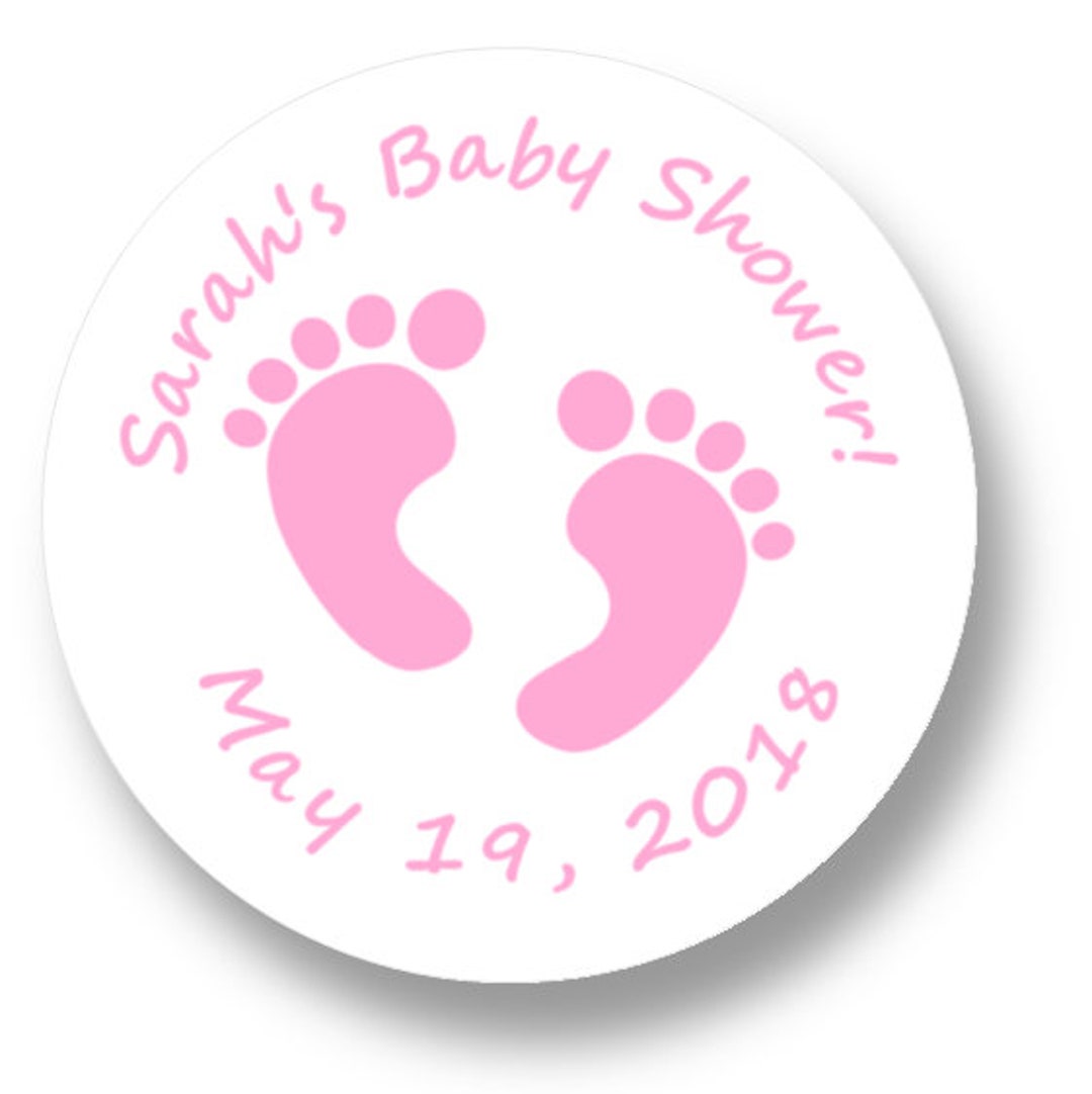 12 Pink Baby Feet Shower Stickers Round Labels Party Personalized Girl ...