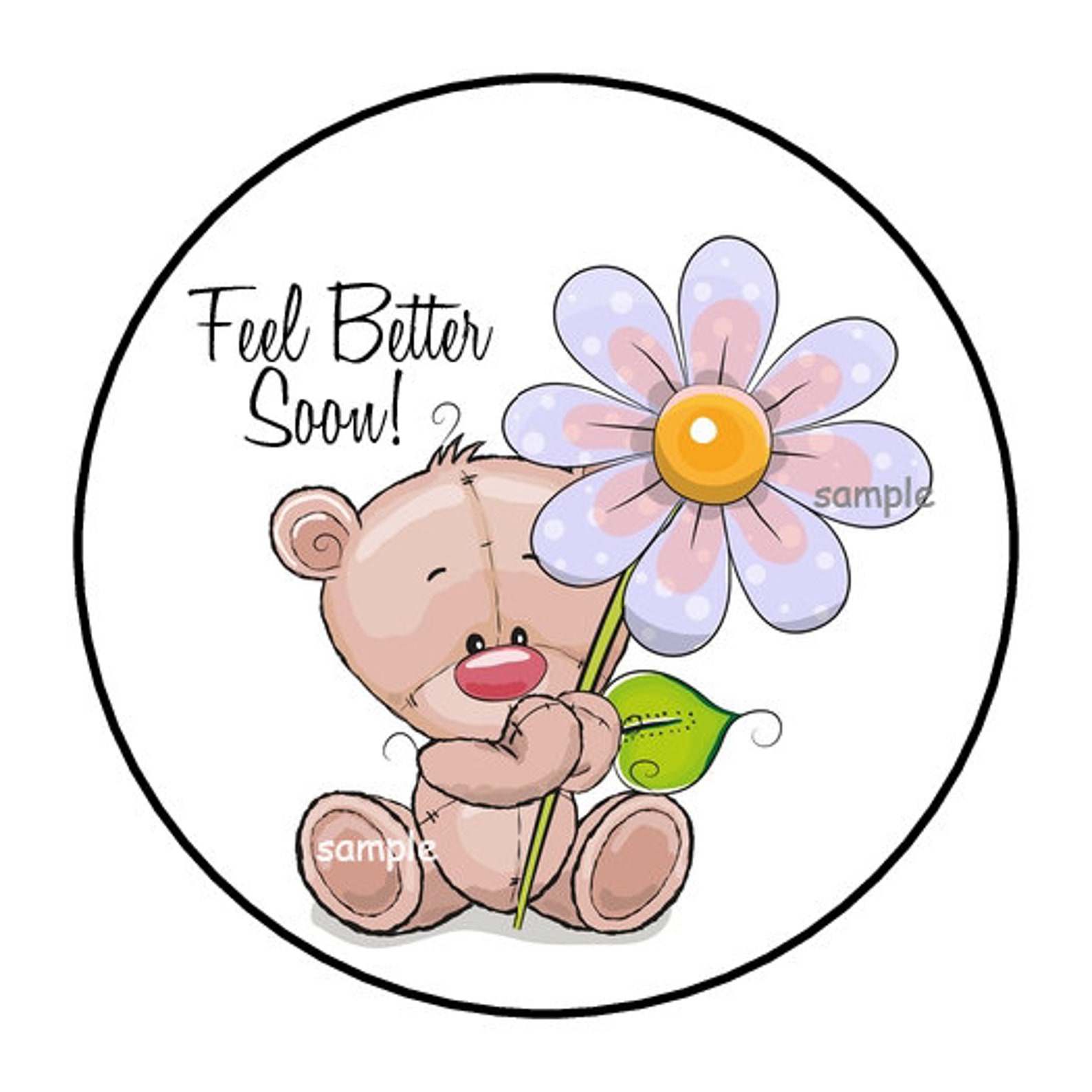 30 Feel Better Soon Stickers, Teddy Bear and Flower, Envelope Seals ...