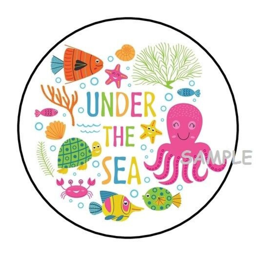 30 Under the Sea Envelope Seals Labels Stickers 1.5" Round Ocean Turtle ...