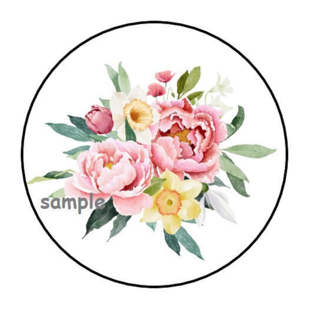 30 Pretty Floral Bouquet Envelope Seals Labels Stickers 1.5" Round ...
