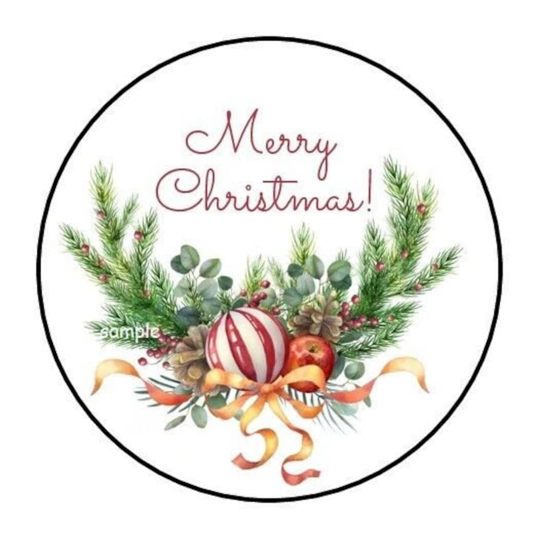30 Christmas Envelope Seals Labels Stickers 1.5" Round Pine Ornaments ...