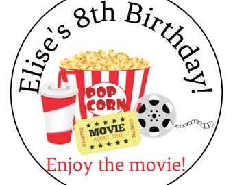 Movie Night Personalized Stickers Party Favor Tags Thank You - Etsy