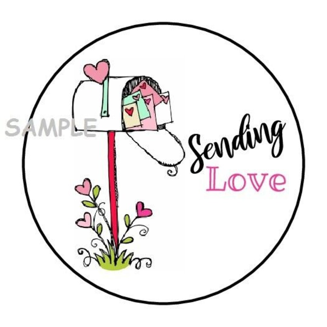 30 Sending Love Envelope Seals Labels Stickers 1.5" Round Happy Mail ...