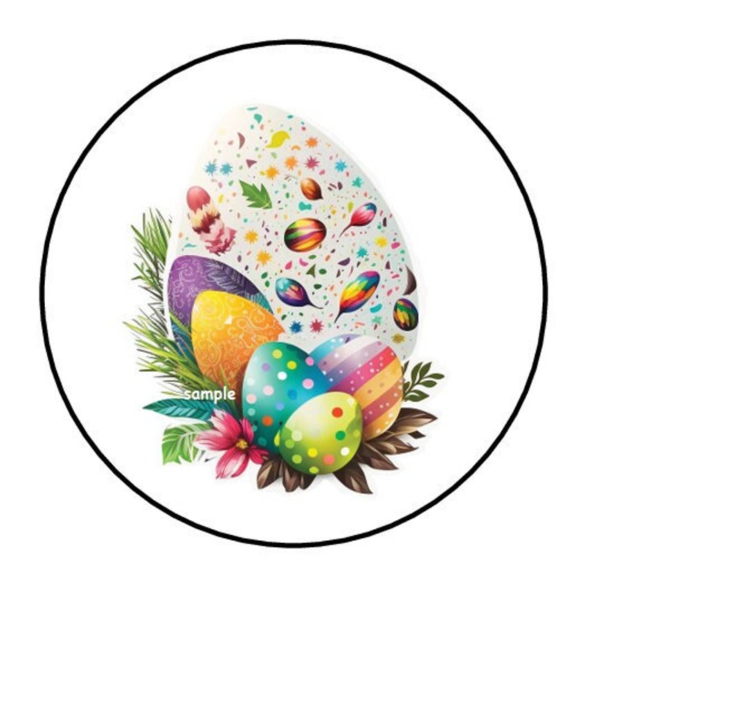 30 Easter Eggs Stickers Labels Tags Envelope Seals 1.5" Round Stamps ...