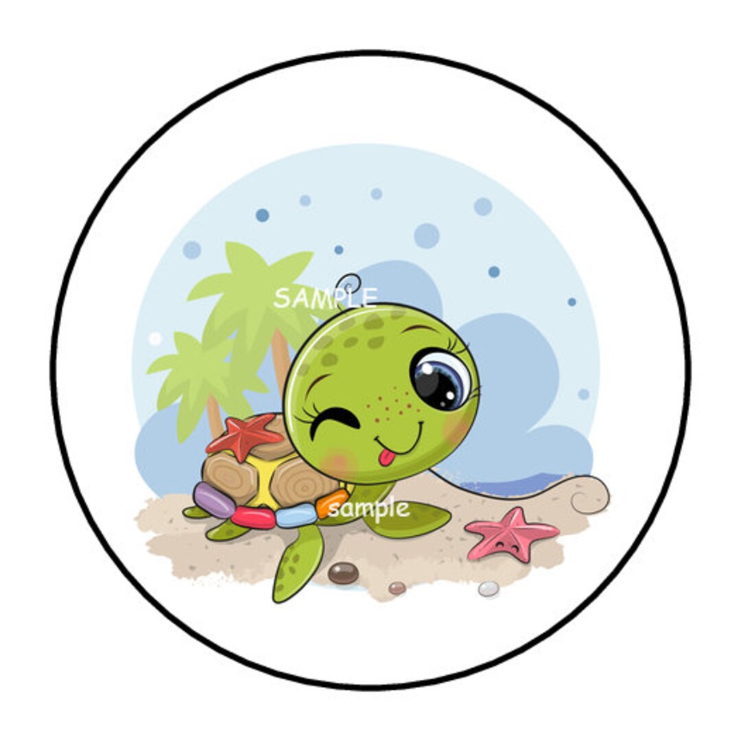 30 Cute Baby Turtle on the Beach Stickers, Envelope Seals, Labels, Tags ...