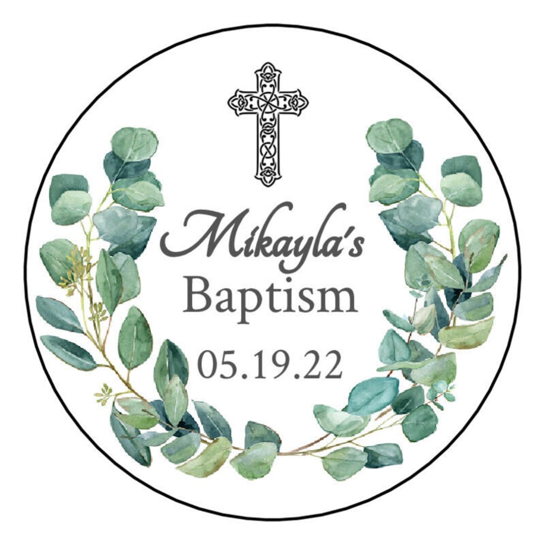 12 Personalized Baptism Stickers, Favors, Labels, Tags, 2.5", Round ...