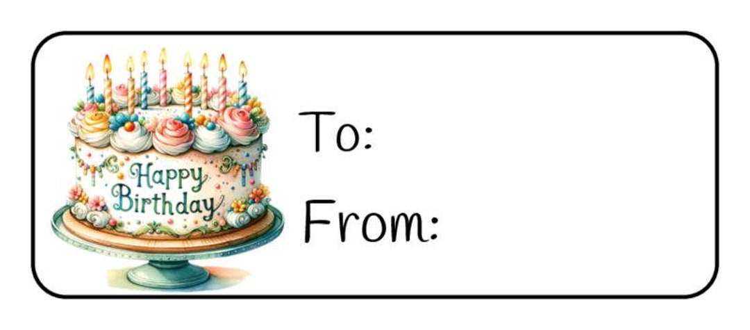 To From Gift Tags, Happy Birthday, Cake, Labels, Stickers, Stamps ...