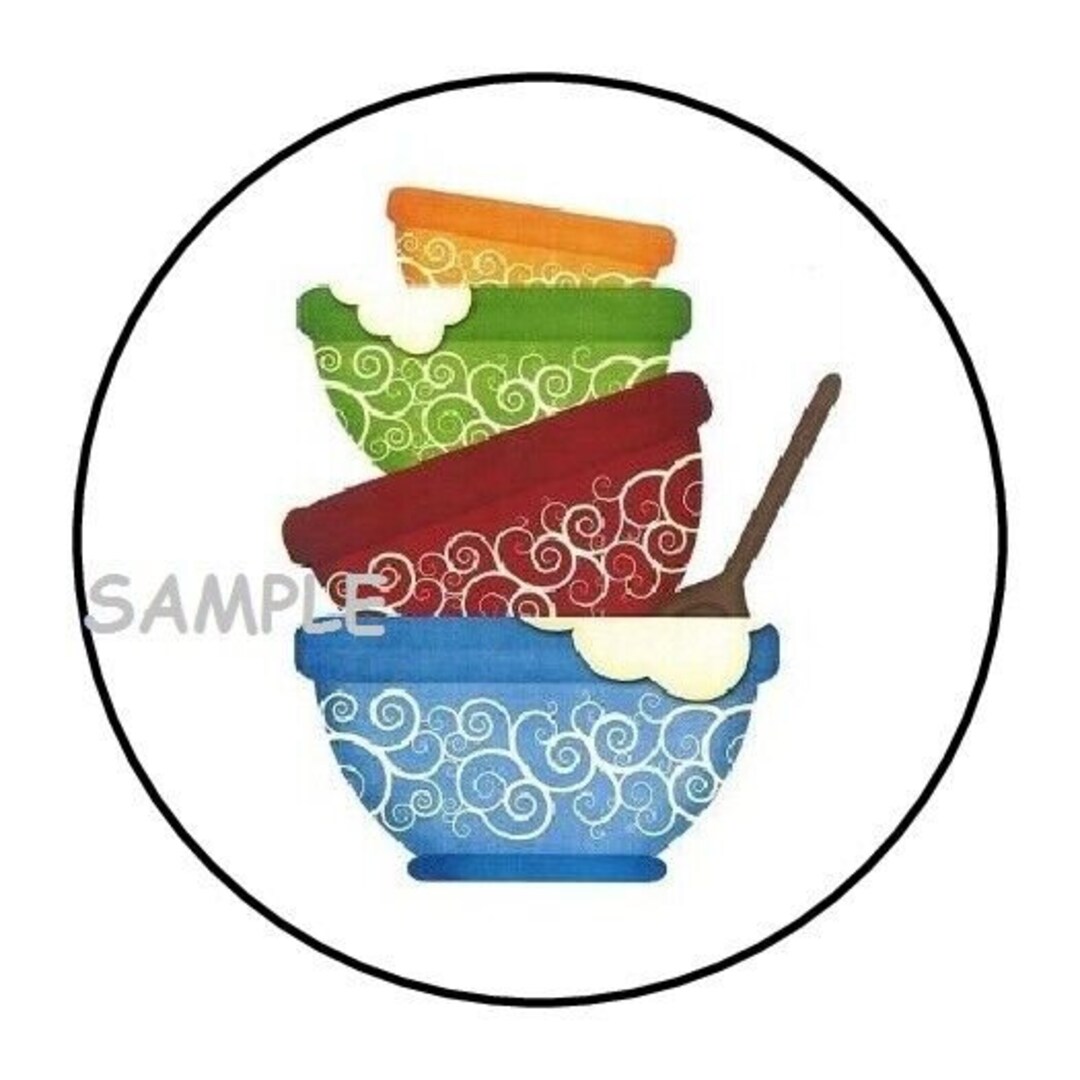 30 Baking Bowls Envelope Seals Labels Stickers 1.5" Round Kitchen Gifts ...