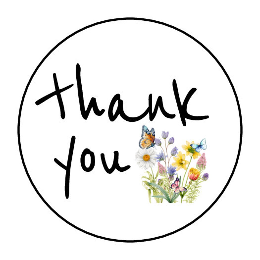 30 Thank You Wildflower Stickers, Envelope Seals, Labels, Tags, Stamps ...