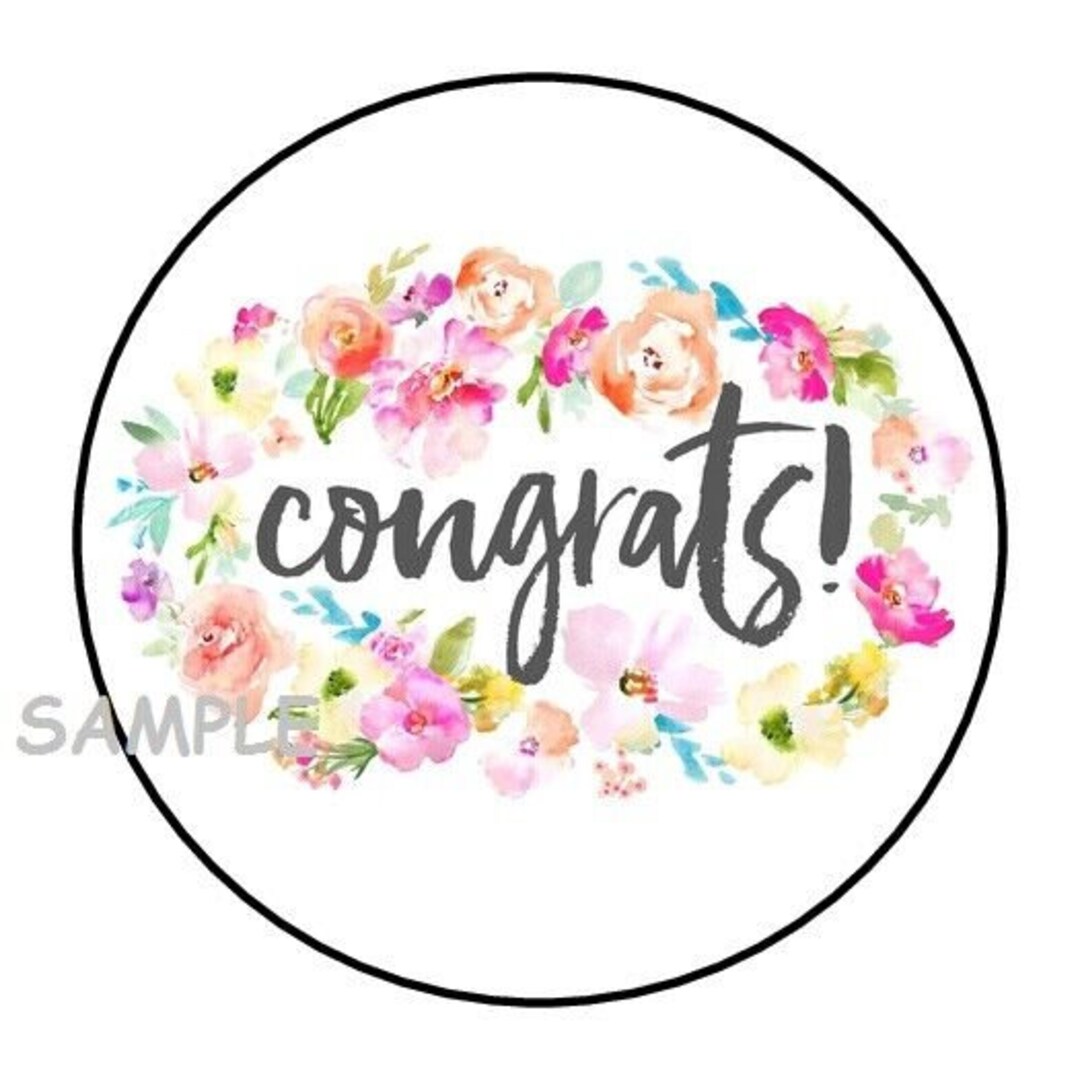 30 Floral Congrats Envelope Seals Labels Stickers 1.5" Round Flowers ...