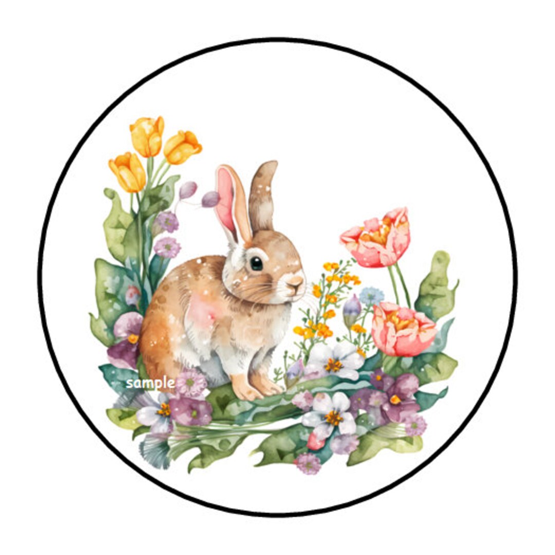 30 Easter Stickers, Watercolor Floral Bunny, Envelope Seals, Labels ...