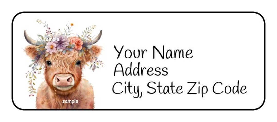 30 Highland Cow Address Labels, Stickers, Name Tags, Gift Tags, Floral ...
