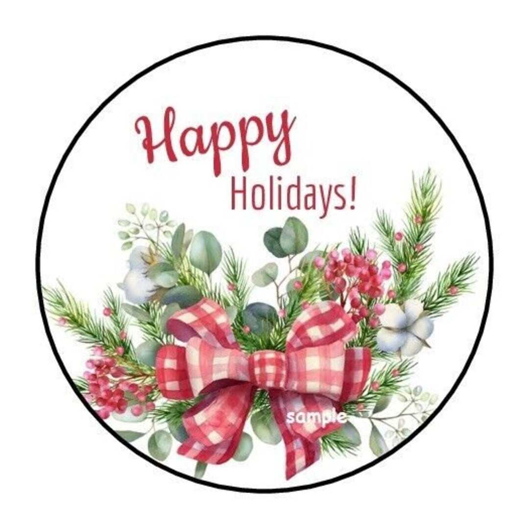 30 Christmas Envelope Seals Labels Stickers 1.5" Round Happy Holidays ...
