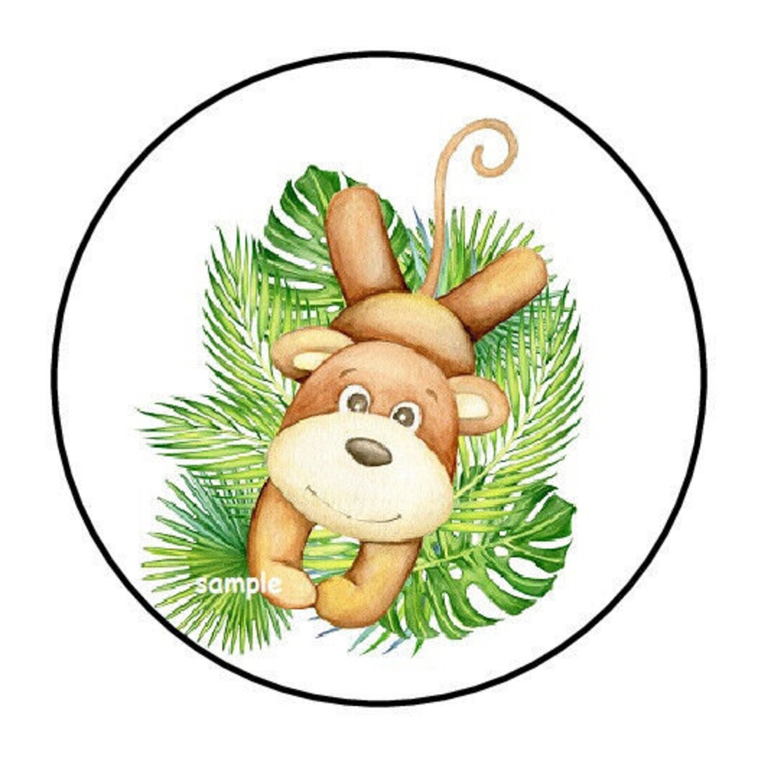 30 Cute Monkey Envelope Seals Labels Stickers 1.5" Round Jungle Safari ...