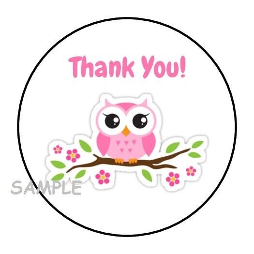 30 Pretty Thank You Pink Owl Envelope Seals Labels Stickers 1.5" Round ...