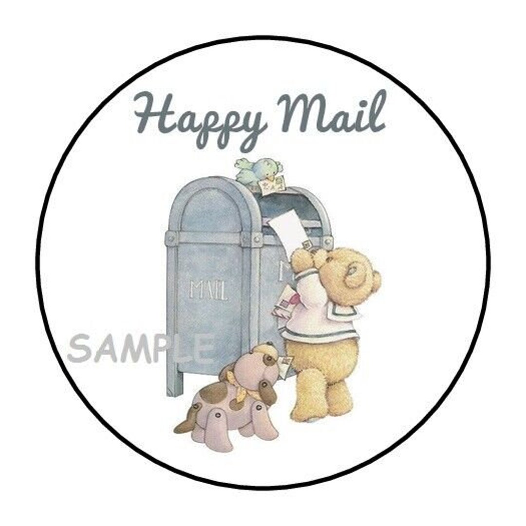 30 Happy Mail Teddy Bear Envelope Seals Labels Stickers 1.5" Round ...